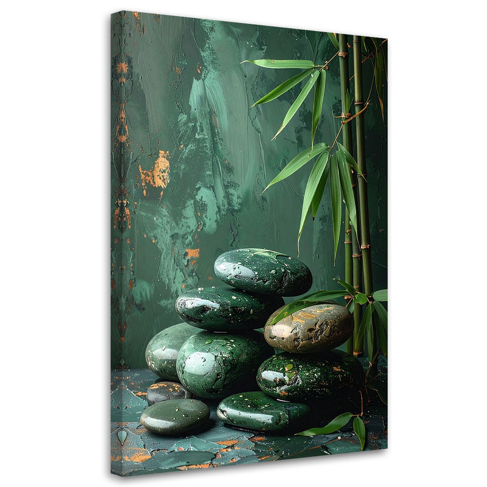 Tableau Moderne, Pierres zen bambou sur fond vert 40x60 | Leroy Merlin