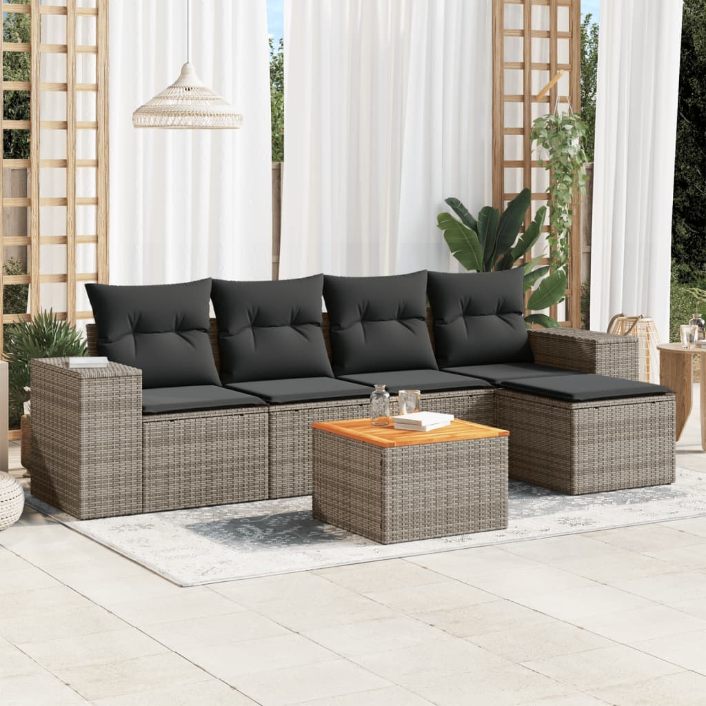 Salon de jardin 6 pcs avec coussins gris résine tressée vidaXL | Leroy ...