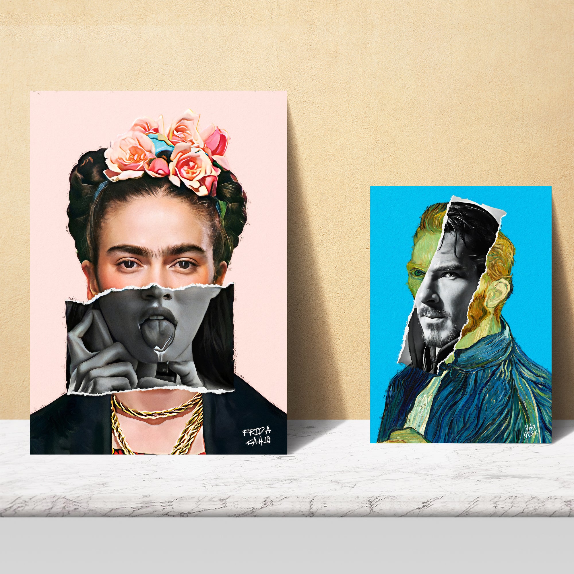 Set De 6 Iconic Frida Van Goght Mona Lisa Pop Art Pósters Con