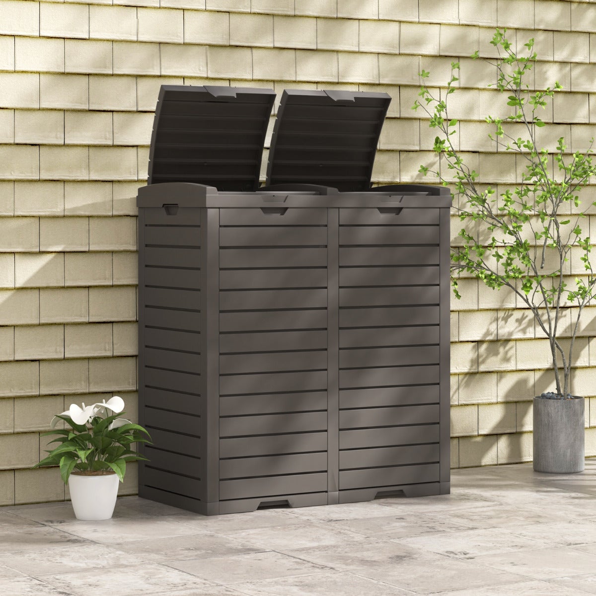 Contenedor Basura Doble Exterior 135L Estanco con Tapa Gris PP ...