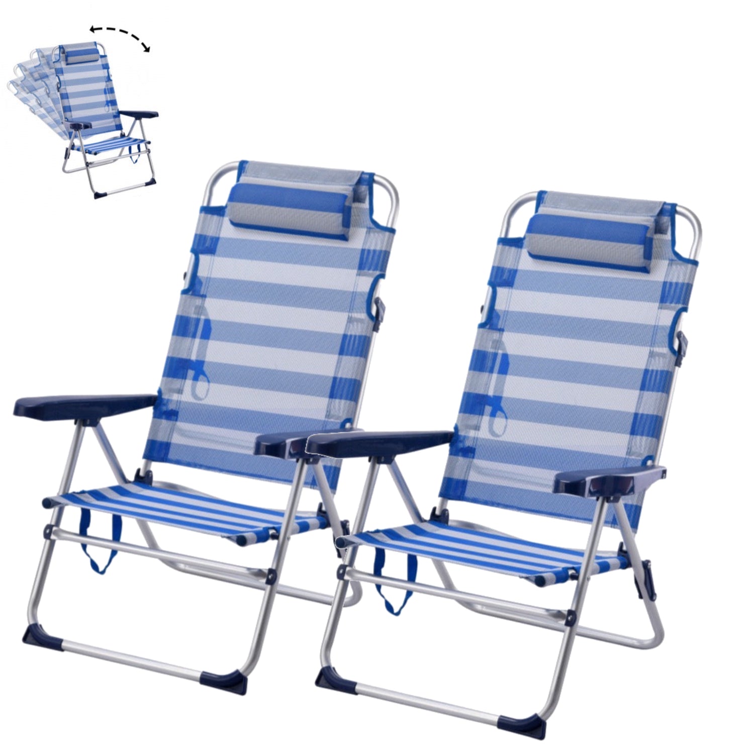 Pack de 2 Silla de Playa Plegable y Reclinable con Cojín de 5 Posiciones 57X31X62/101CM Raya ...