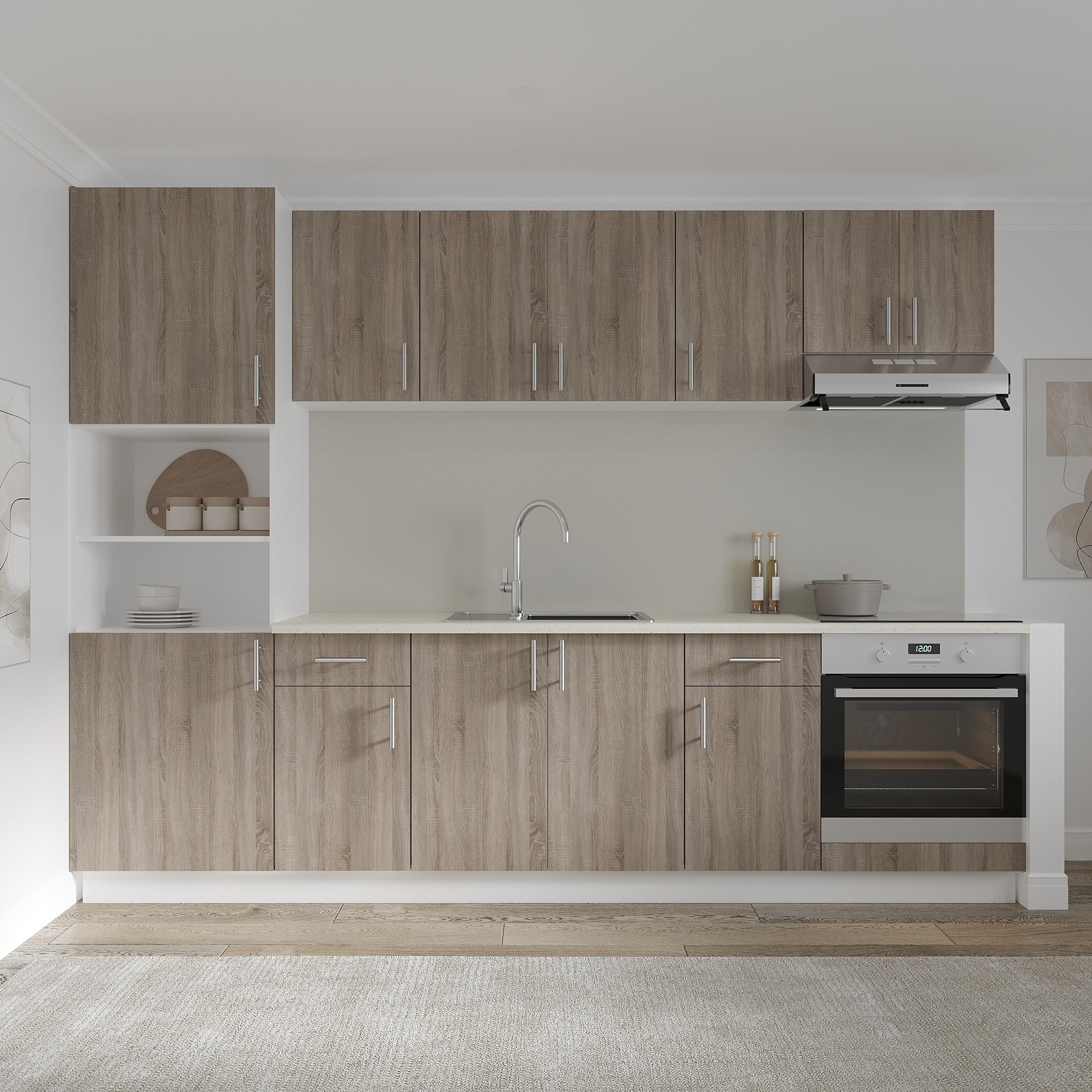 Set de Cocina haaus Karo V24, Roble Sonoma Oscuro/Blanco, Encimera ...