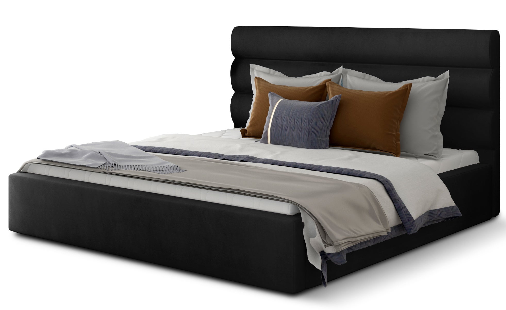 Lit design velours noir avec coffre de rangement Klarina - 4 tailles ...