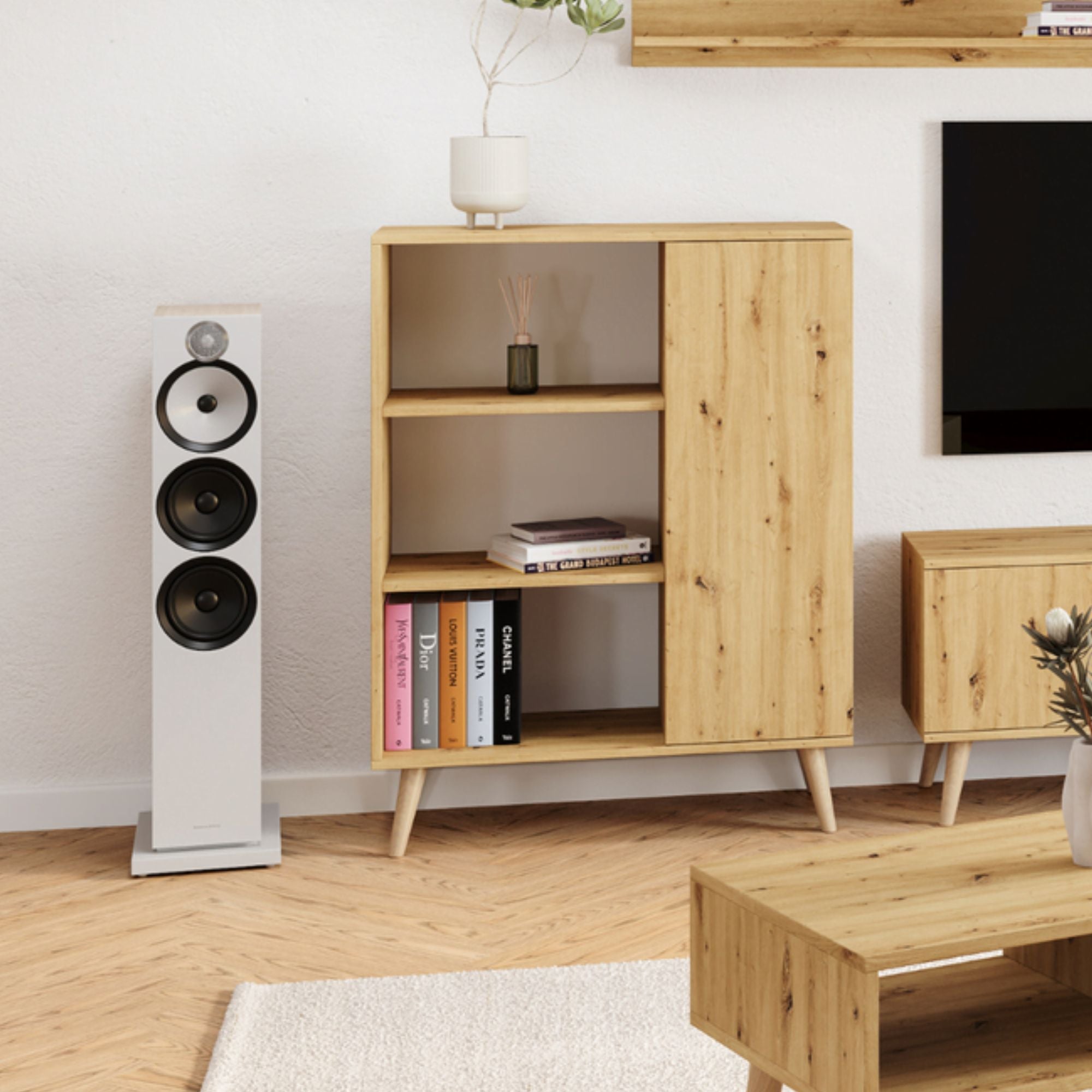 Librería Color Roble Artesanal 90x116x40 cm – Estilo Escandinavo con 3 ...