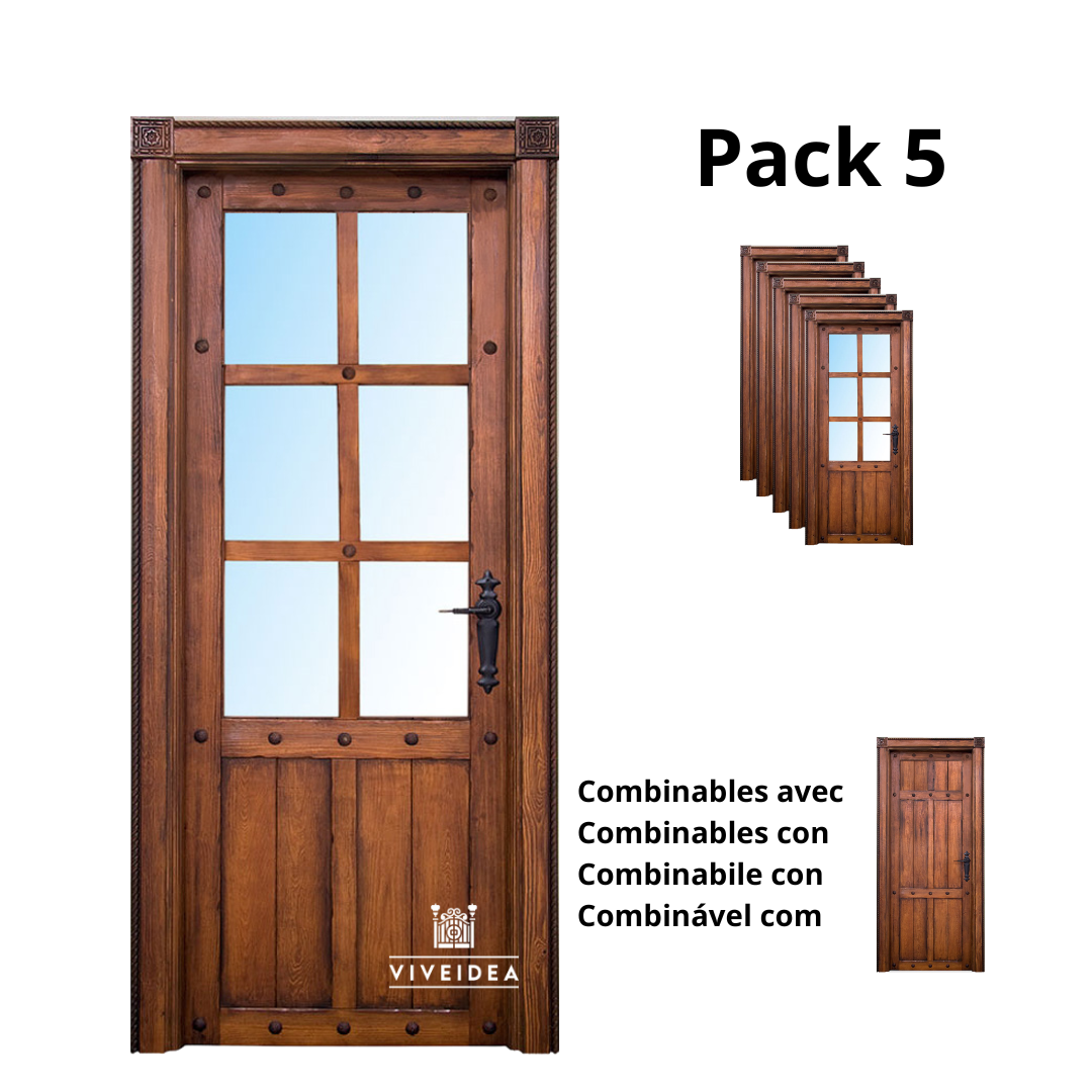 PACK 5 Porte intérieure un vantail, rustique, sculptée, artisanal, bois ...