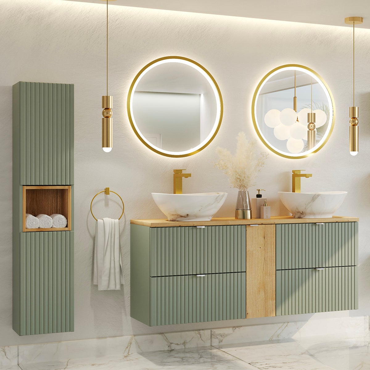 Set di mobili da bagno doppio lavabo Jade verde e marrone 140cm | Leroy ...