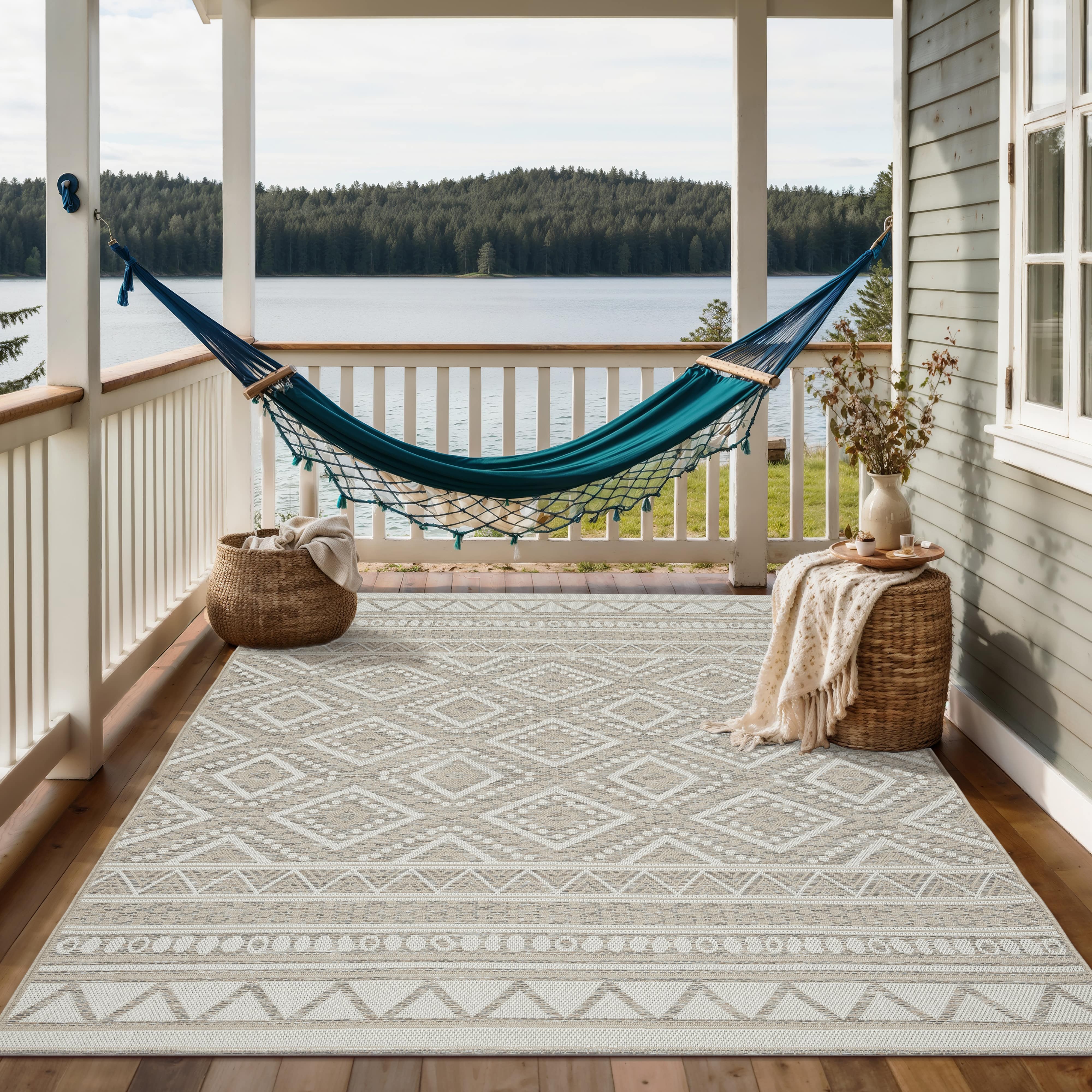 Tapis Calgary tissé plat intérieur extérieur design moderne, Beige, 80 ...