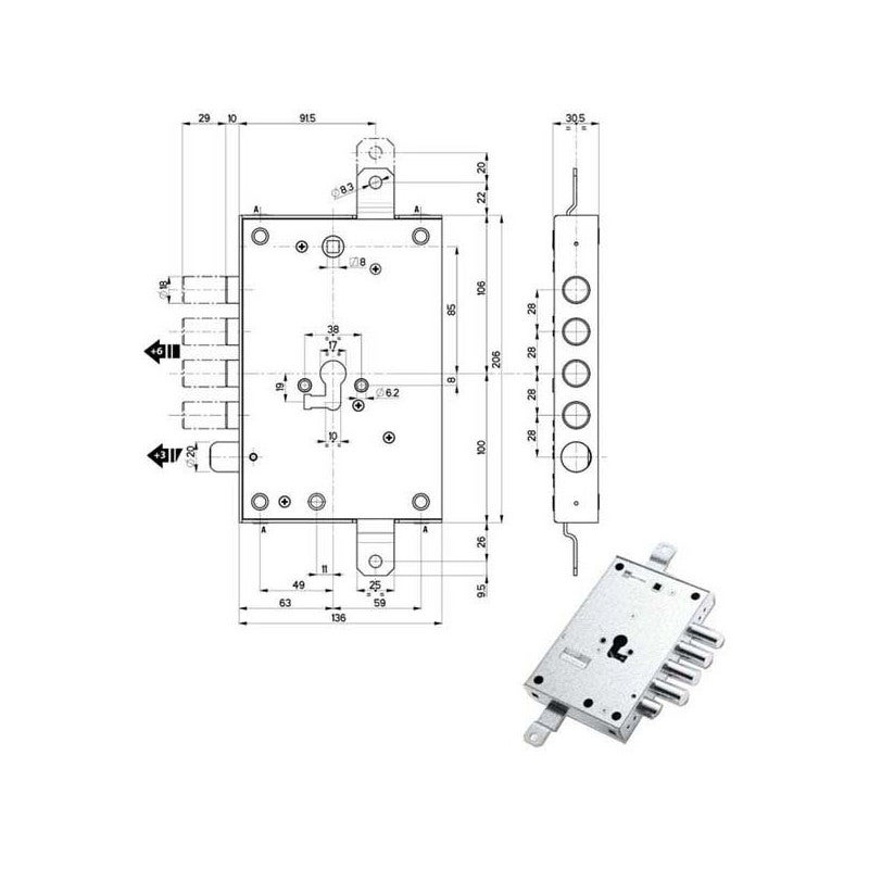 Cerradura de seguridad triple derecha 89857 Mottura | Leroy Merlin