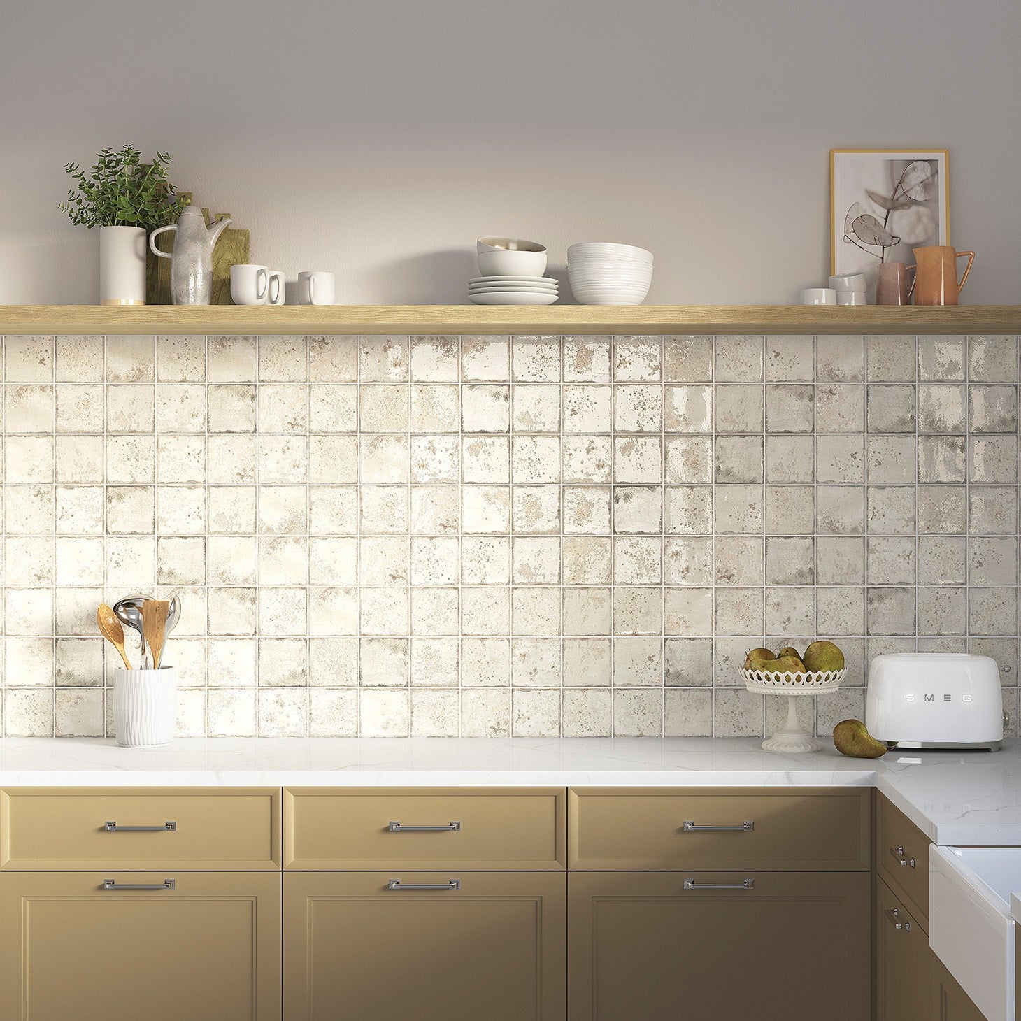 Azulejo Premium Porcelánico Era Cream 12x12 cm Brillo – Diseño Rústico ...