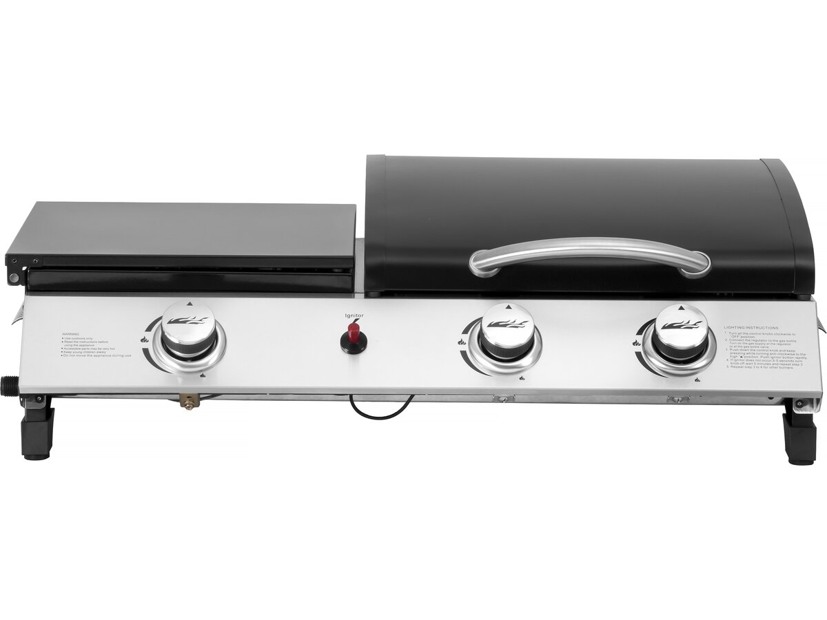 Plancha gaz avec couvercle "Rasio" - 7.5 KW - 3 brûleurs - Noir | Leroy Merlin