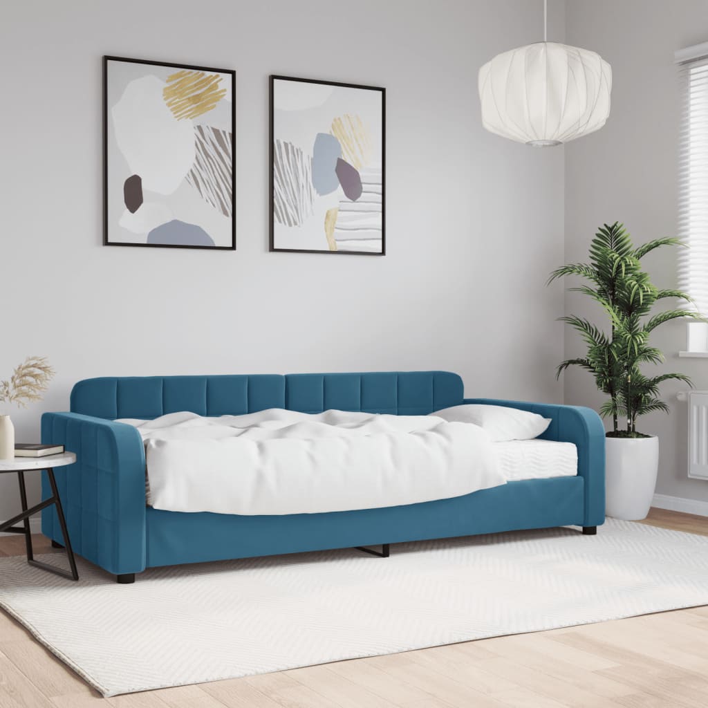 Lit de jour avec matelas bleu 90x200 cm velours | Leroy Merlin