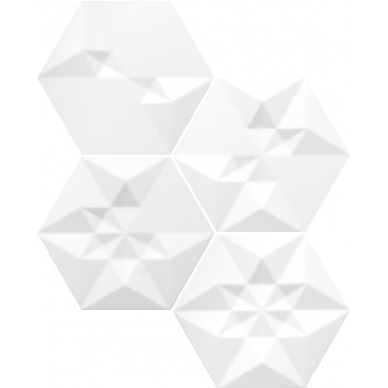 Carrelage mur hexagonal à relief 3D patchwork uni blanc mate 26,6x23 cm ...