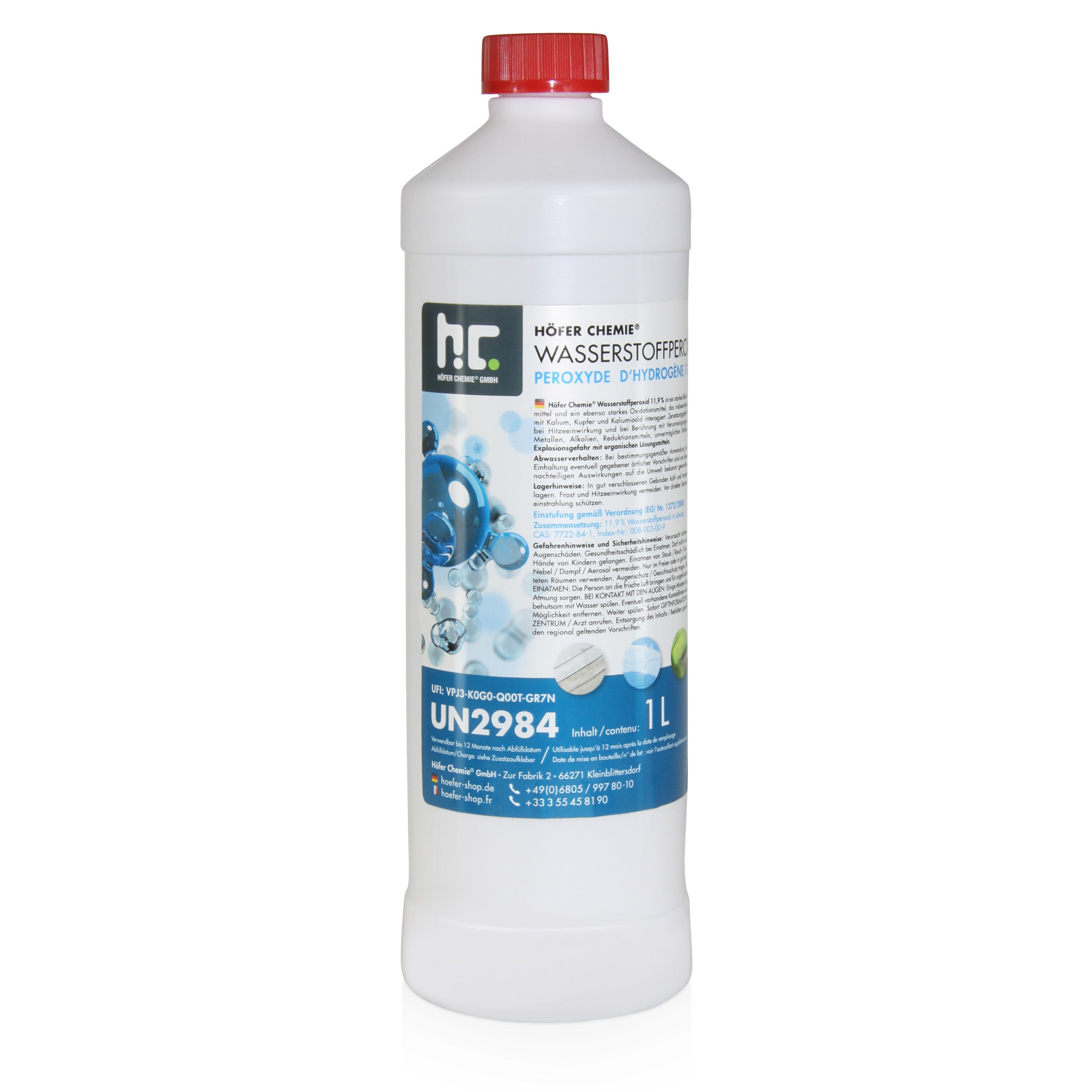 1 x Péroxyde d'hydrogène 11,9 % Höfer Chemie® en bouteille de 1 L ...