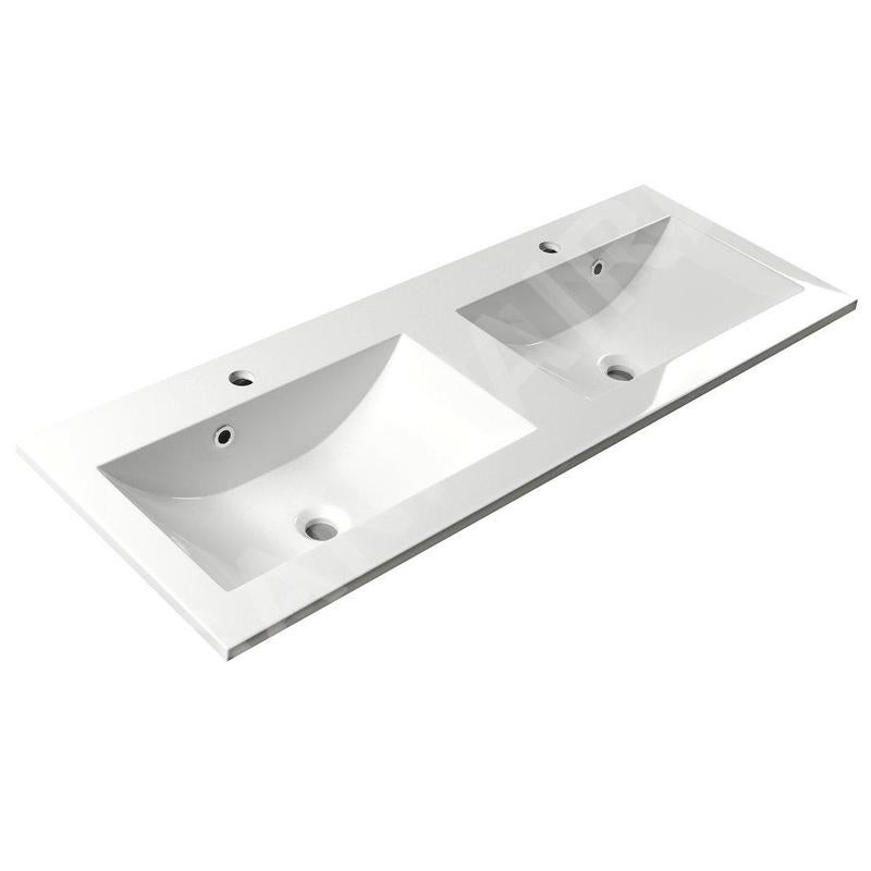 Sapho Yukon - Lavabo double sur plan, 1200x450 mm, avec 2 trous pour ...