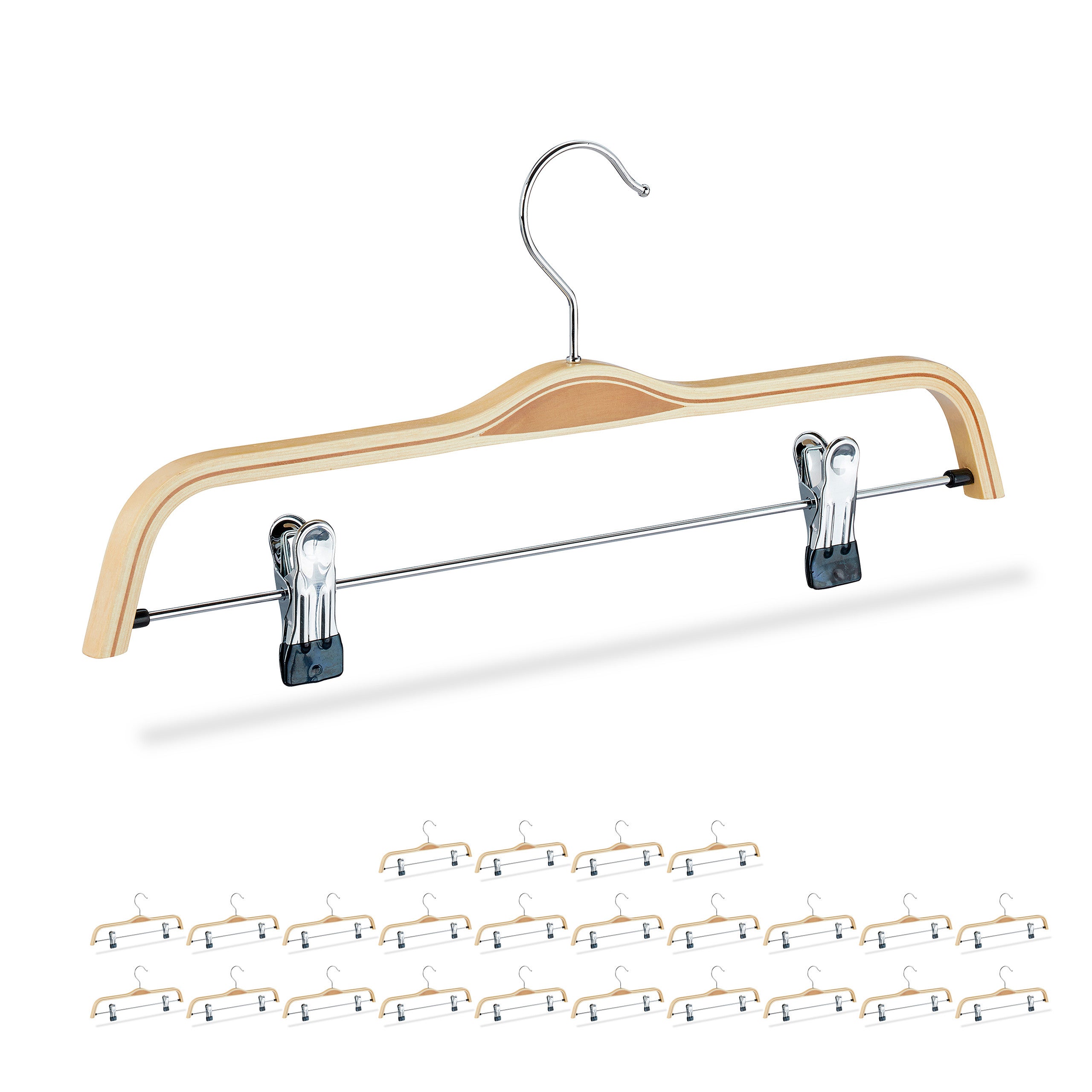 Relaxdays Pack de 25 Perchas Ropa con Pinzas, Madera y Metal, Beige, 17 ...