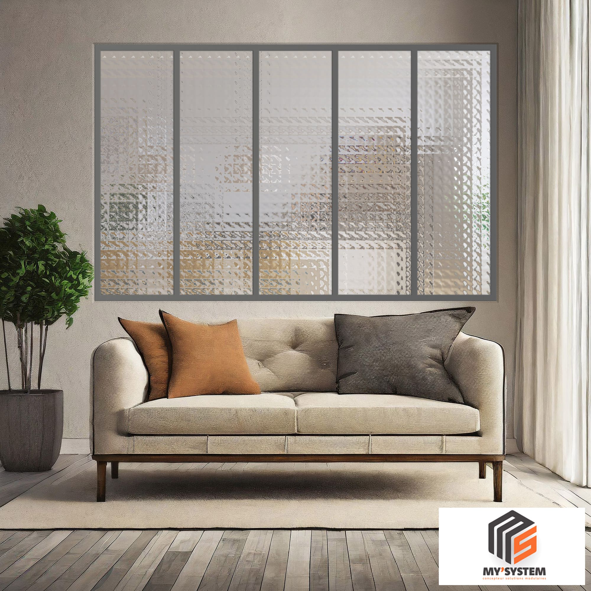 VERRE ARMÉ GRD. MAIL. - L x H : 168 x 110 cm - LAQUÉ GRIS 7016 GRANITÉ ...