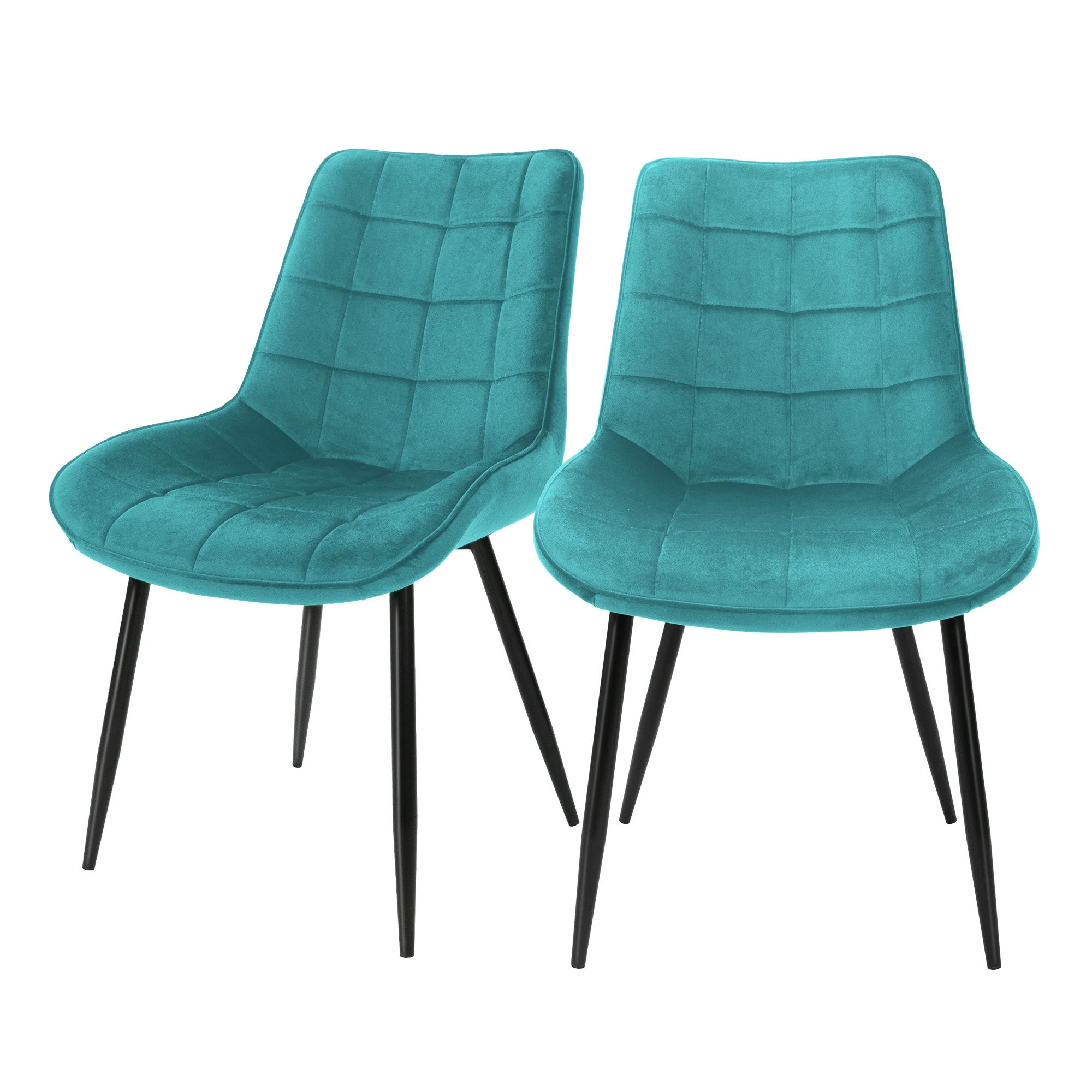 Lot 2x chaises de salle à manger rembourrée velours turquoise fauteuils ...