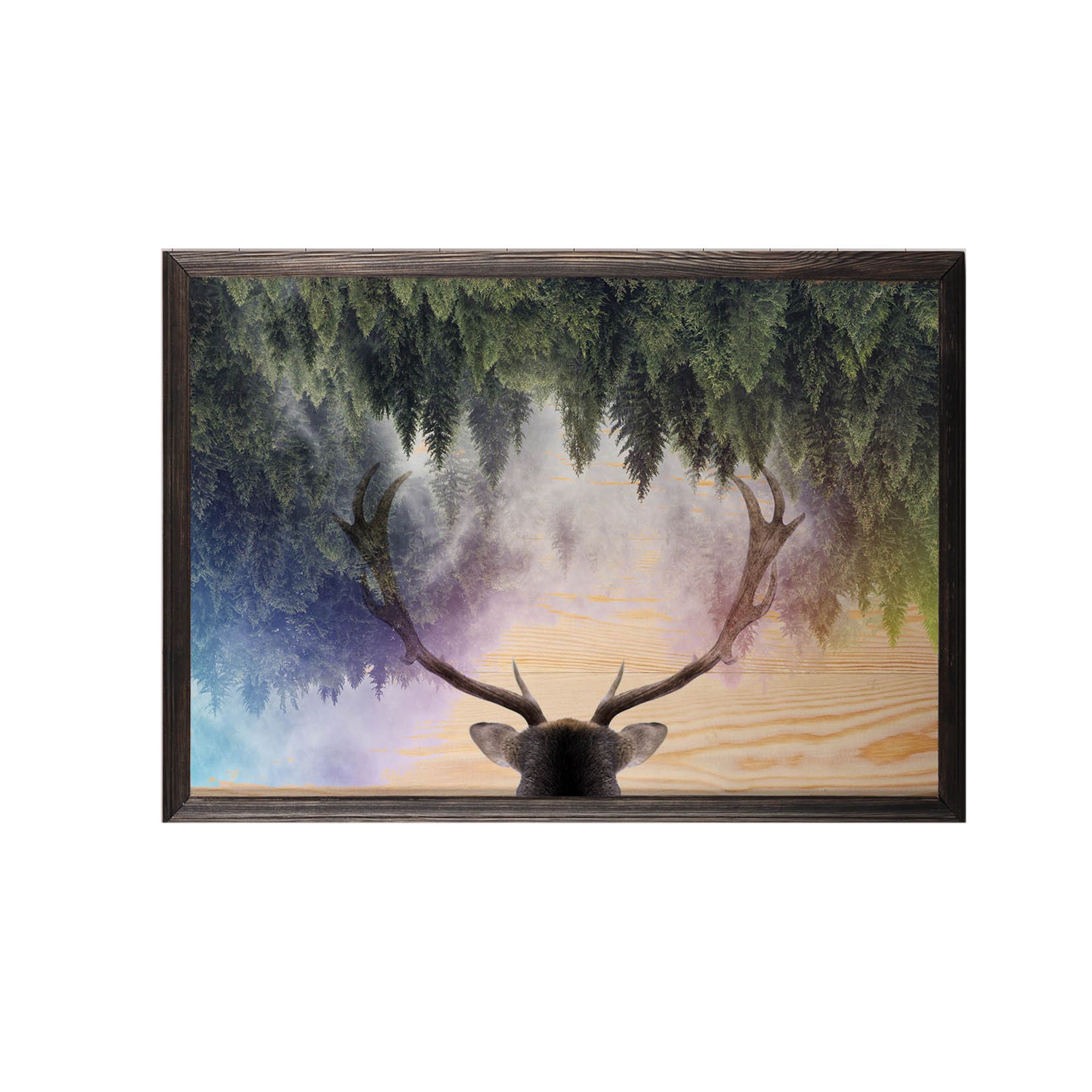 Tableau décoratif encadré en Bois Palliuma L50xH30cm Motif Tête de cerf ...