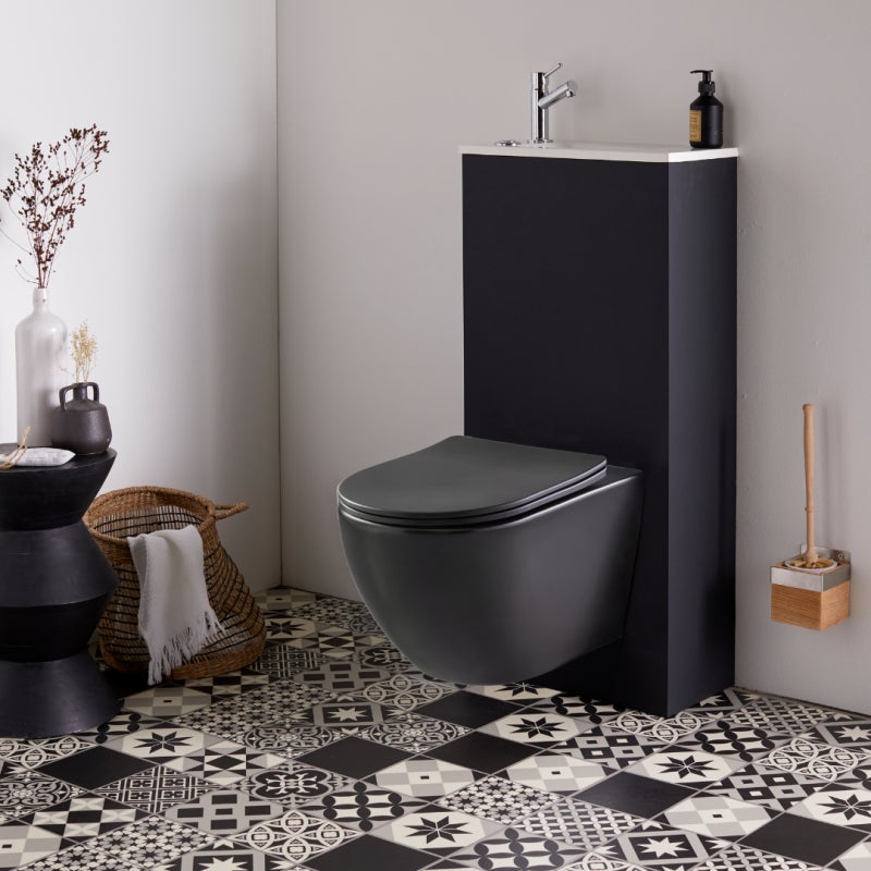 Pack WC suspendu avec lave-mains intégré + cuvette sans bride noir mat ...