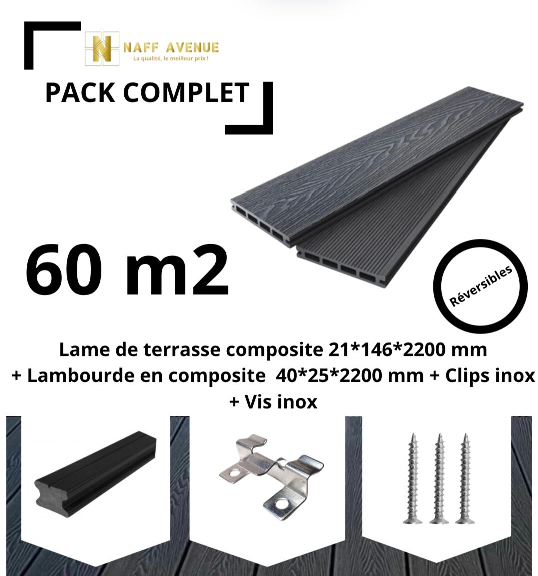 Lame de terrasse en composite PACK EN KIT COMPLET 60 m2 | Leroy Merlin