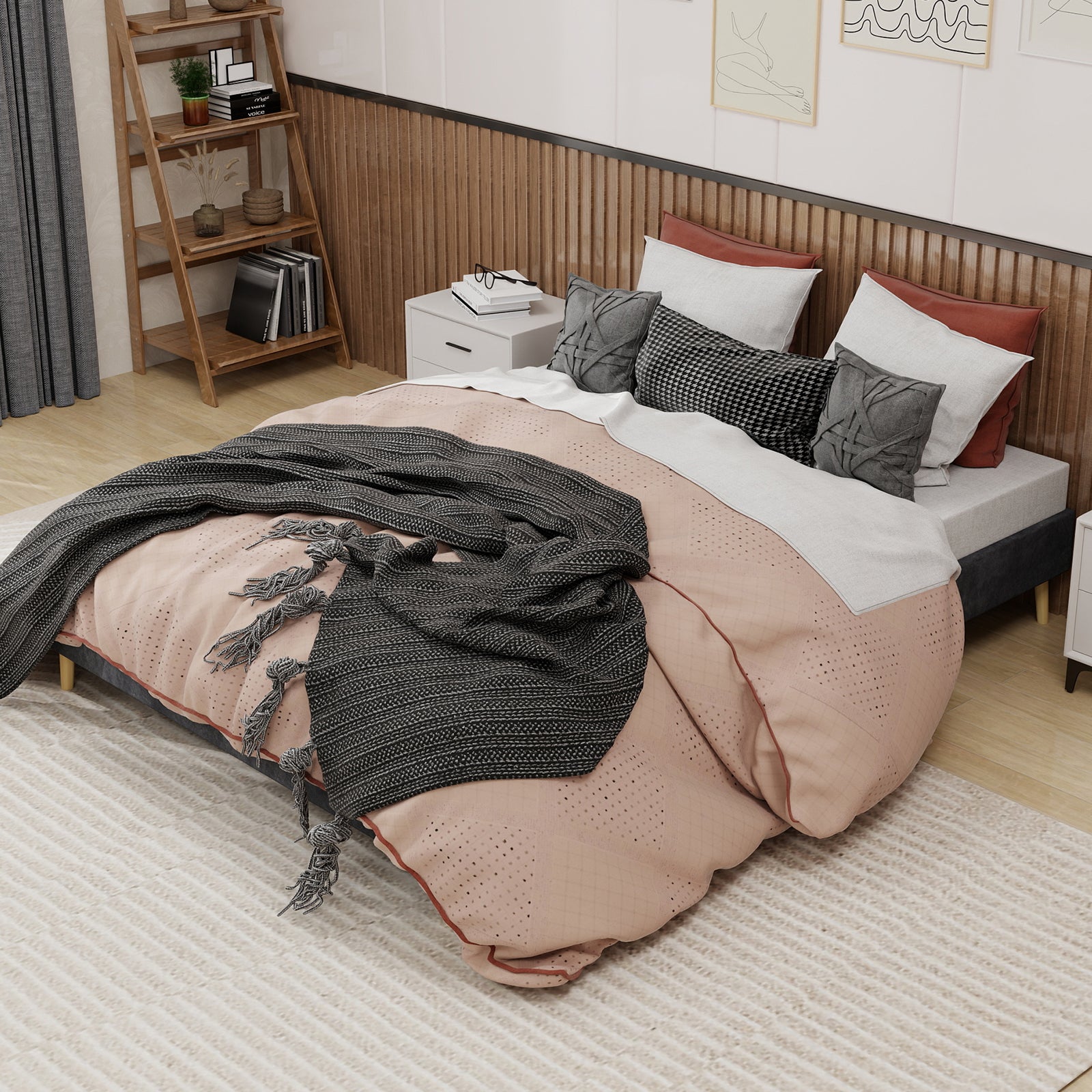 Cadre de lit minimaliste moderne 160×200 cm (gris) : velours hollandais ...