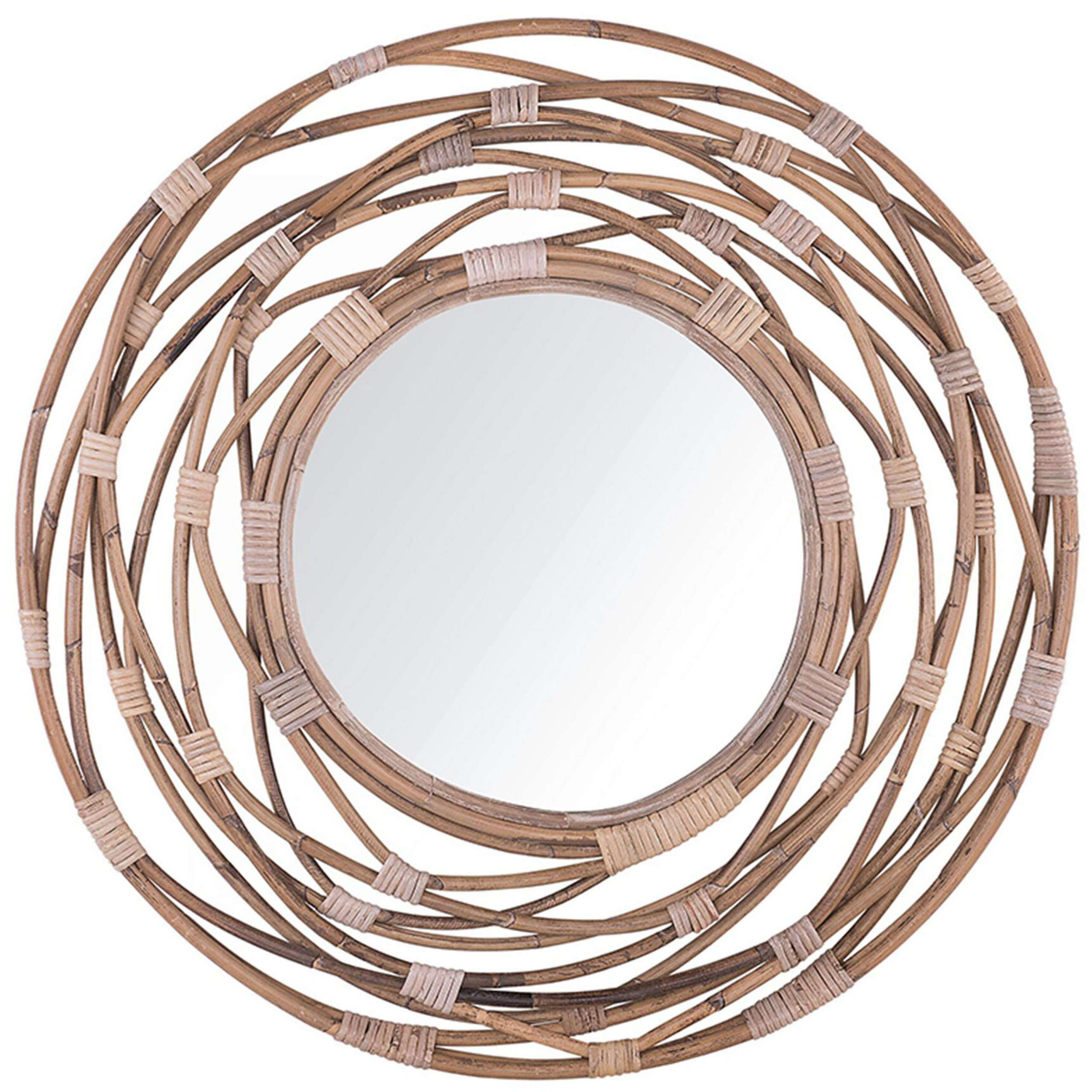 Miroir Mural de Forme Ronde avec Cadre en Rotin Foncé pour Chambre ...