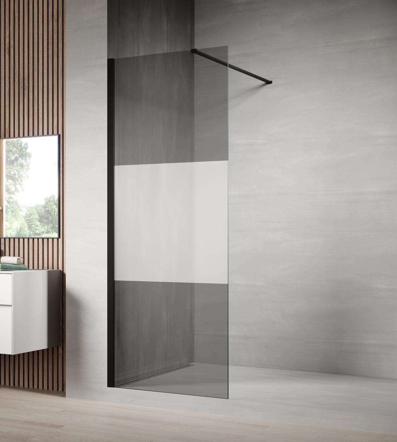 Paroi de Douche Rizani - 60 x 200 cm - Noir - Verre teinté / mat ...