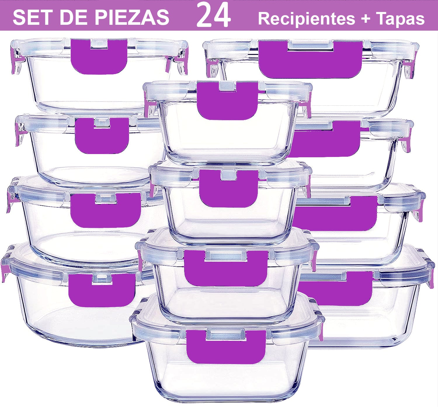 Recipientes de Cristal Para Alimentos - 24 Piezas (12 recipientes y 12 ...