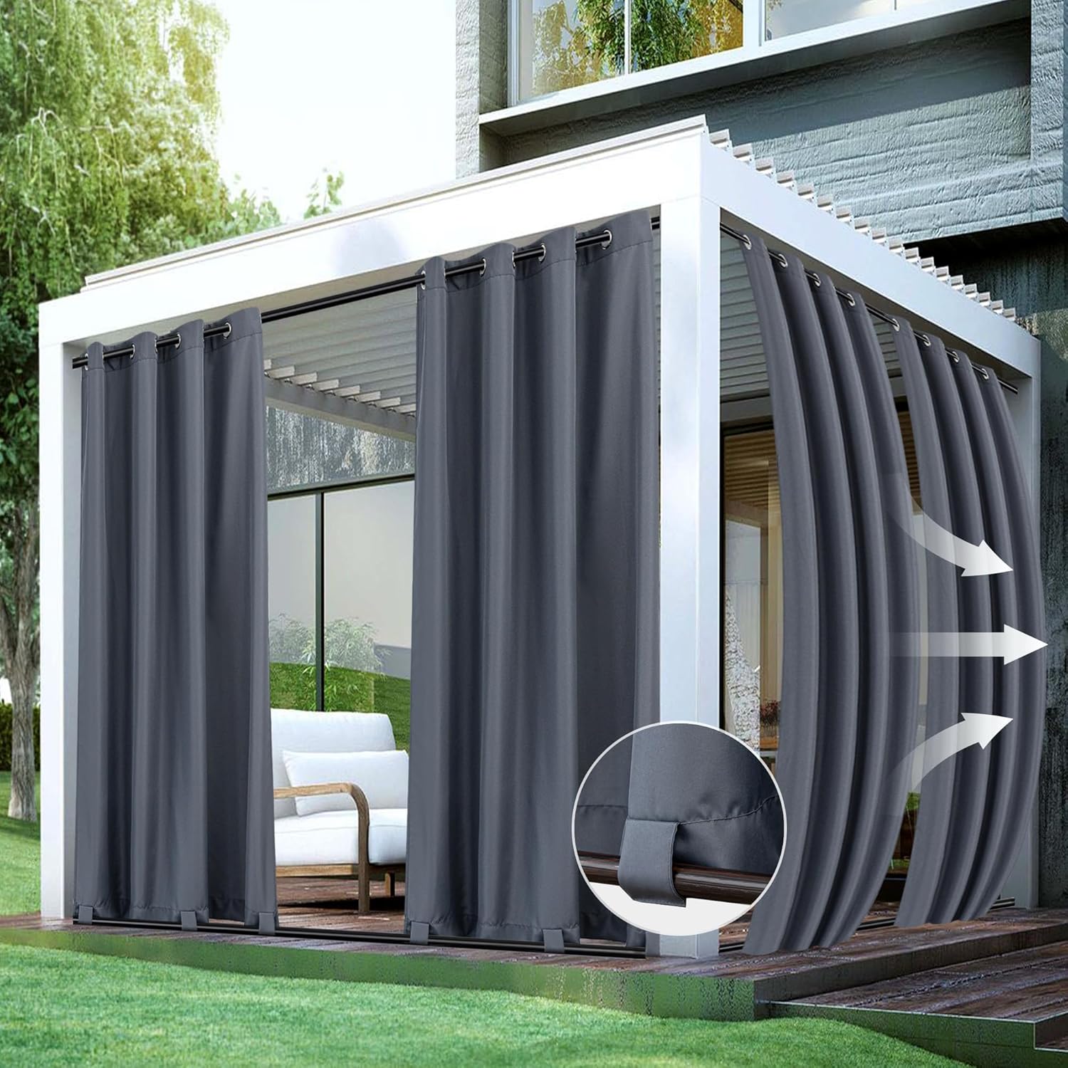 Rideau Extérieur Imperméable 2 pièces et Anti-Vent Extra Large ...