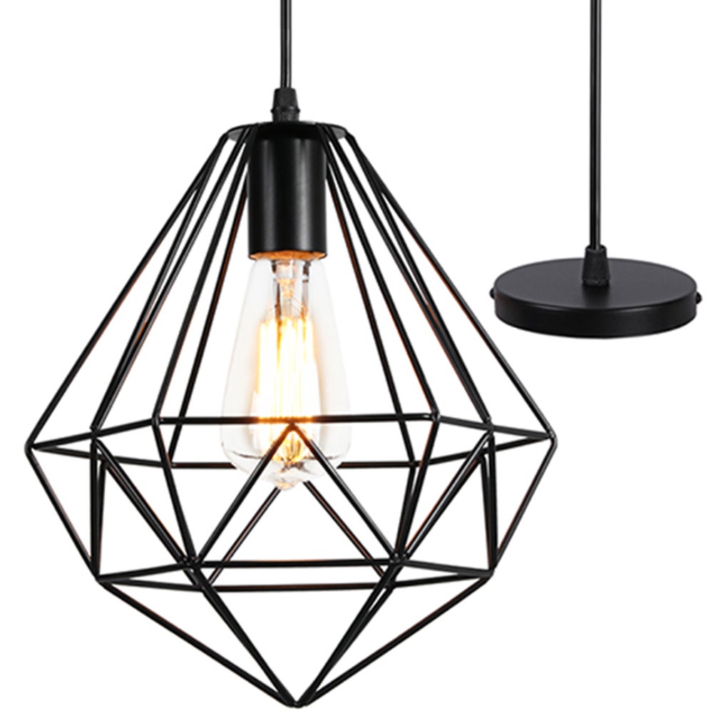 Suspension Luminaire Industriel Rétro en Métal Lustre en Forme Diamant 25CM Plafonnier Lampe E27 ...