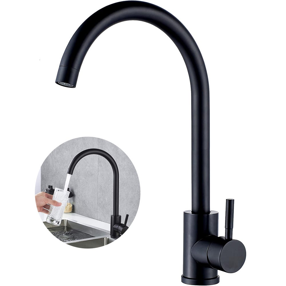 Robinet cuisine arc élevé noir mat – acier inoxydable monotrou, poignée ...