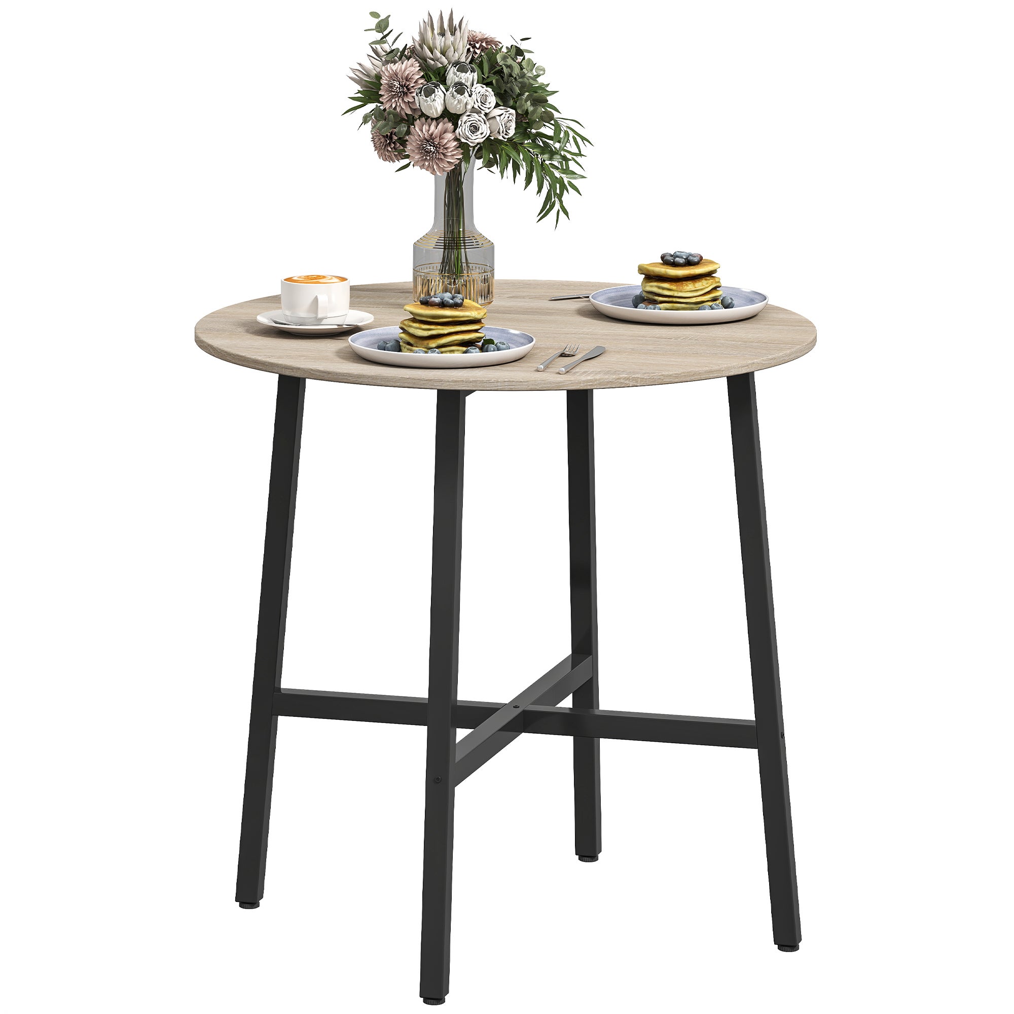 Table à manger ronde 80cm pour 2 personne avec plateau aspect bois et ...