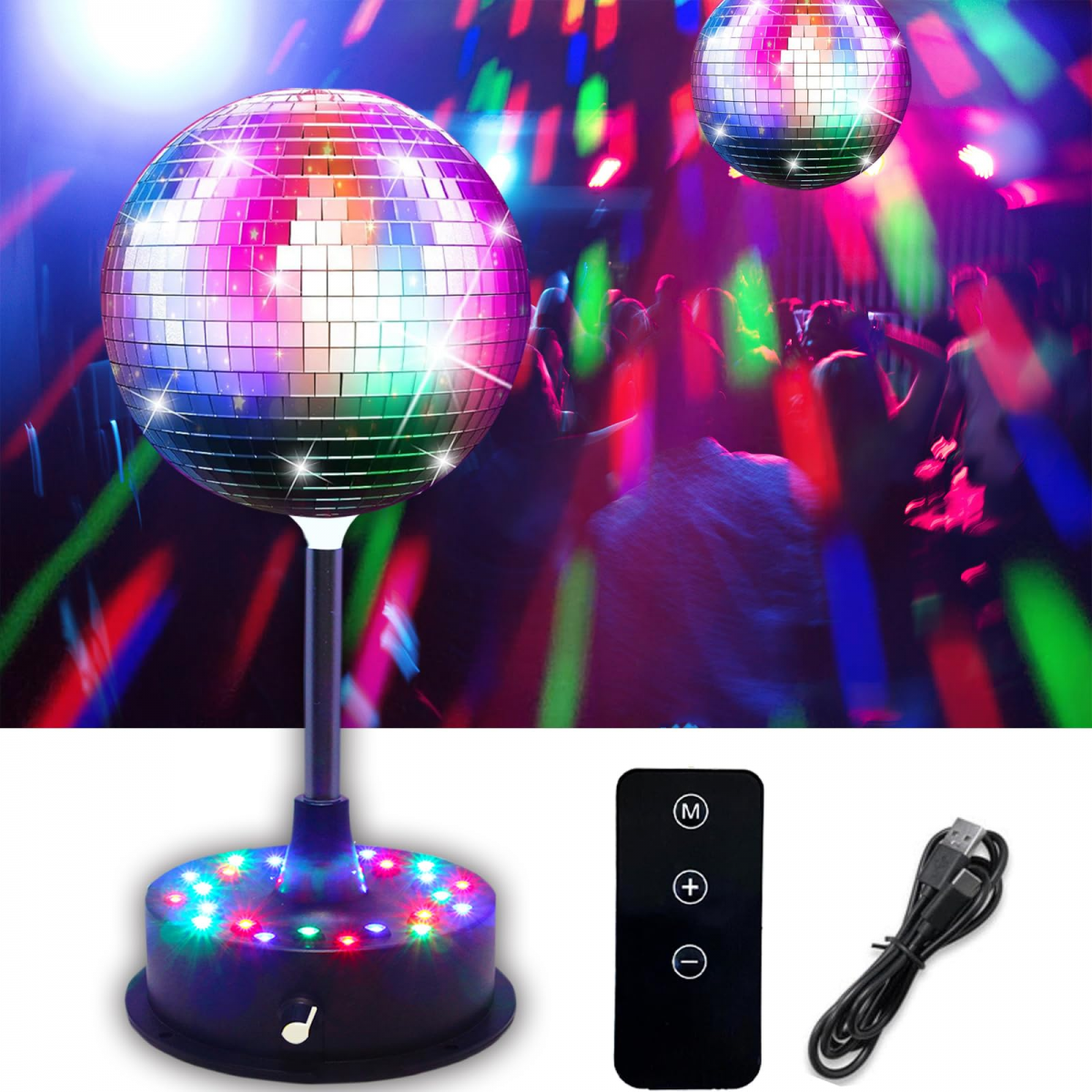 Bola de espejos de 15,2 cm con control remoto,24 LED,base giratoria ...