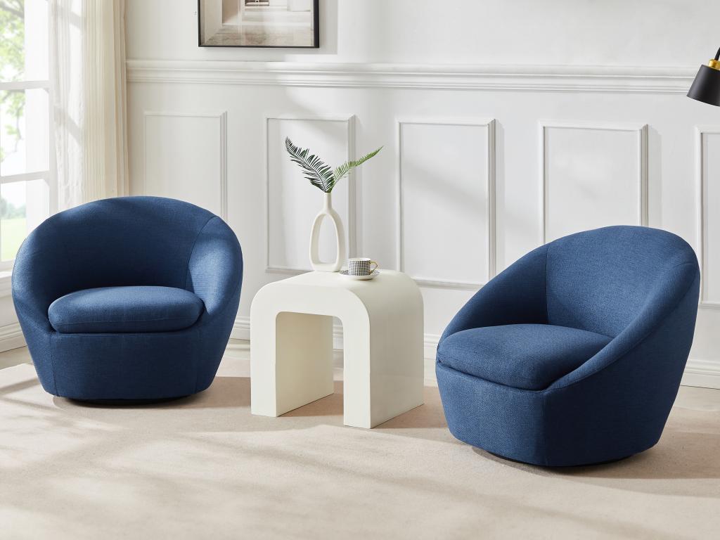 Fauteuil pivotant arrondi en tissu bleu LACARA II | Leroy Merlin