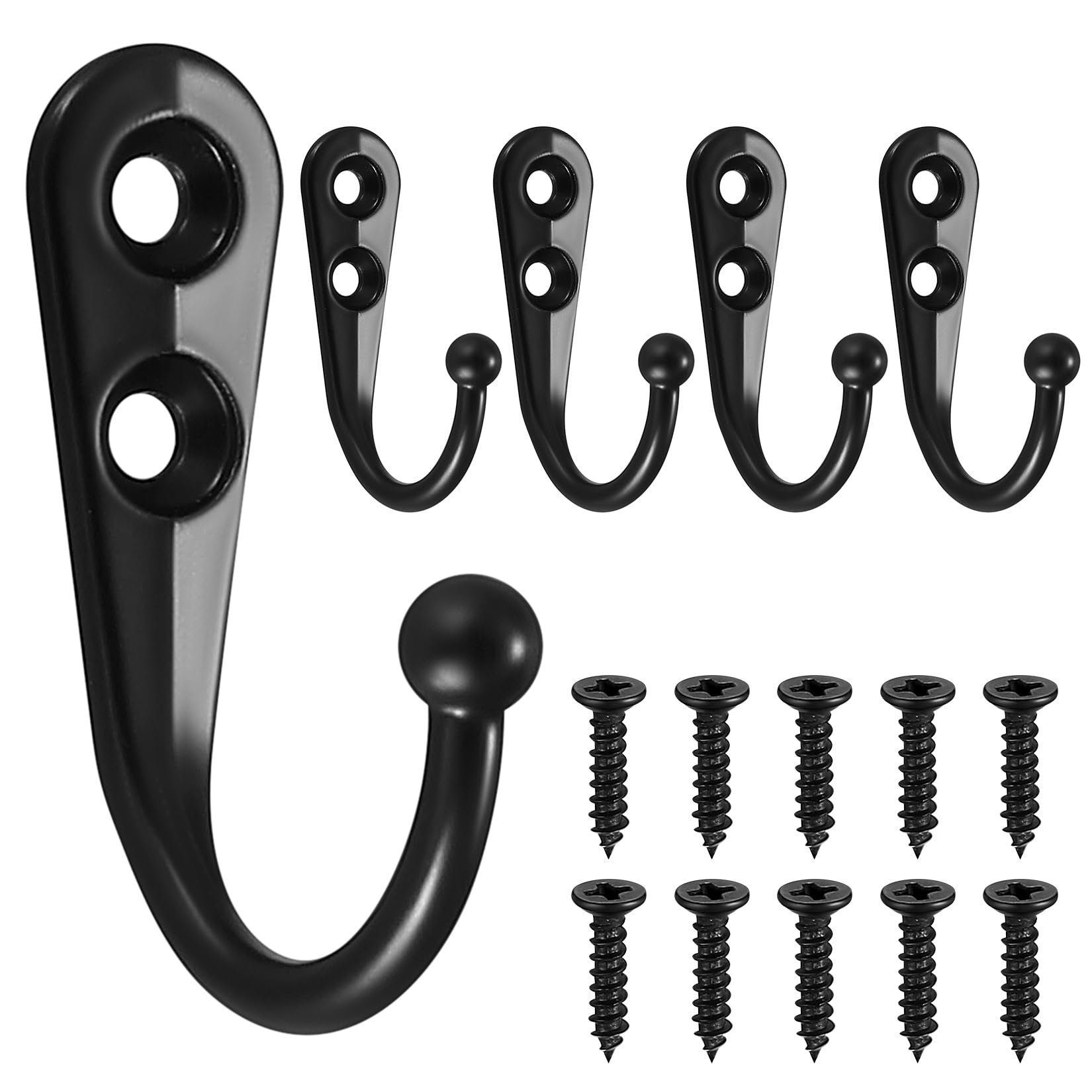5 Crochets Mural Vintage en Métal Noir - Porte-Manteau Rétro avec Vis ...