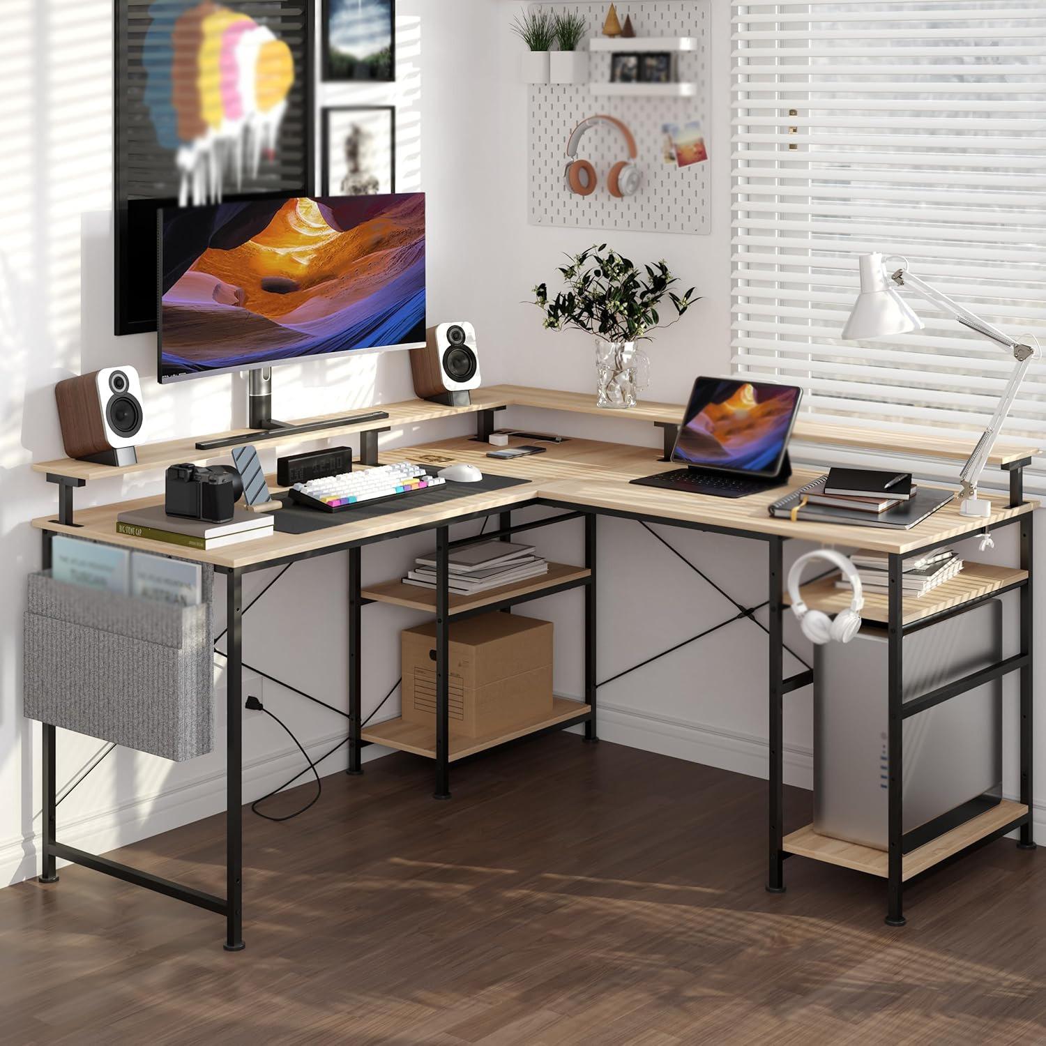 Bureau d'angle Gaming en forme de L avec LED, prise électrique ...