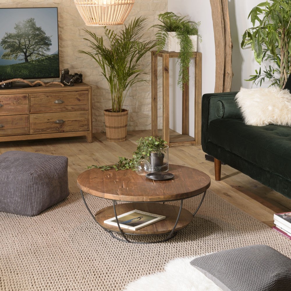 SIXTINE - Table basse ronde 80x80cm double plateau bois teck recyclé ...