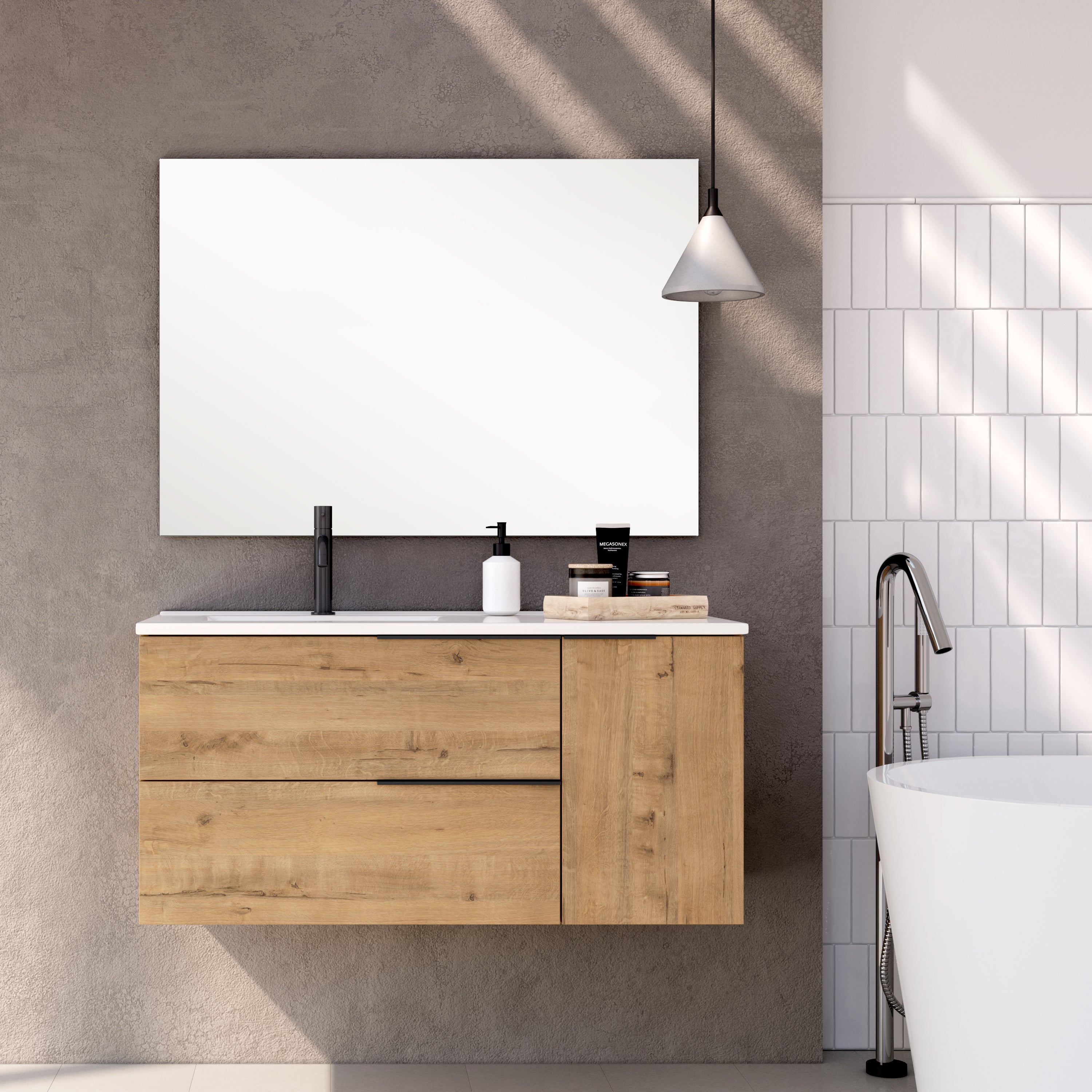 EGORE Meuble de salle de bain avec lavabo LYON 2 Tiroirs + 1 Porte ...