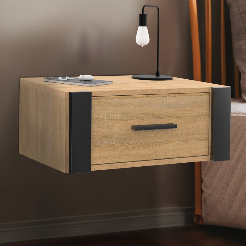 Lot de 2 tables de chevet murales ONYX 1 tiroir étagère suspendue bois ...