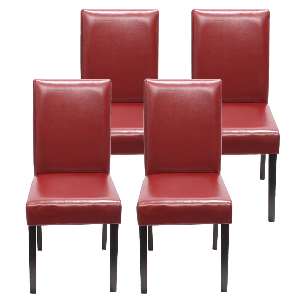 Lot de 4 chaises de séjour Littau ~ simili-cuir, rouge, pieds foncés ...