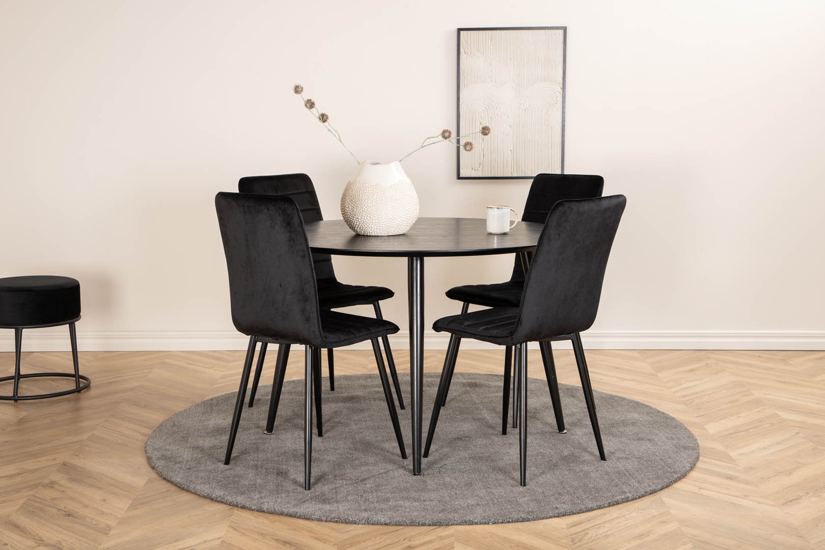 DippØ115BLBL ensemble table, table noir et 4 Windu Lyx chaises Velours ...