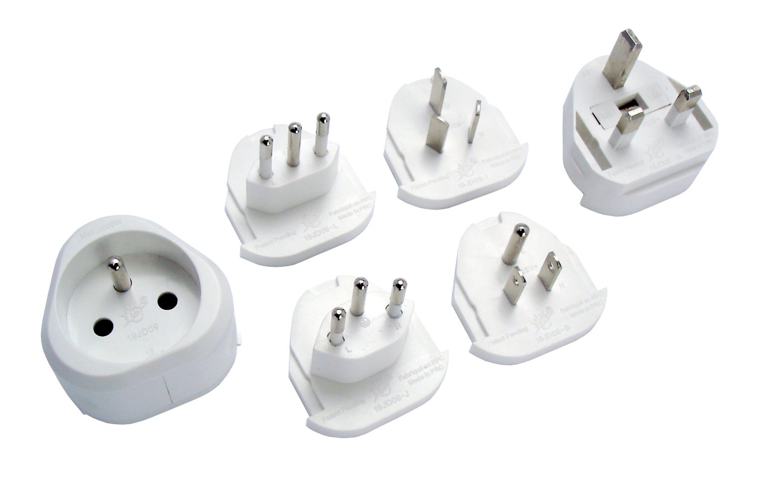 Lot de 6 adaptateurs de voyage 5 prises mâles + 100 pays - pochette offerte - Blanc - Zenitech ...