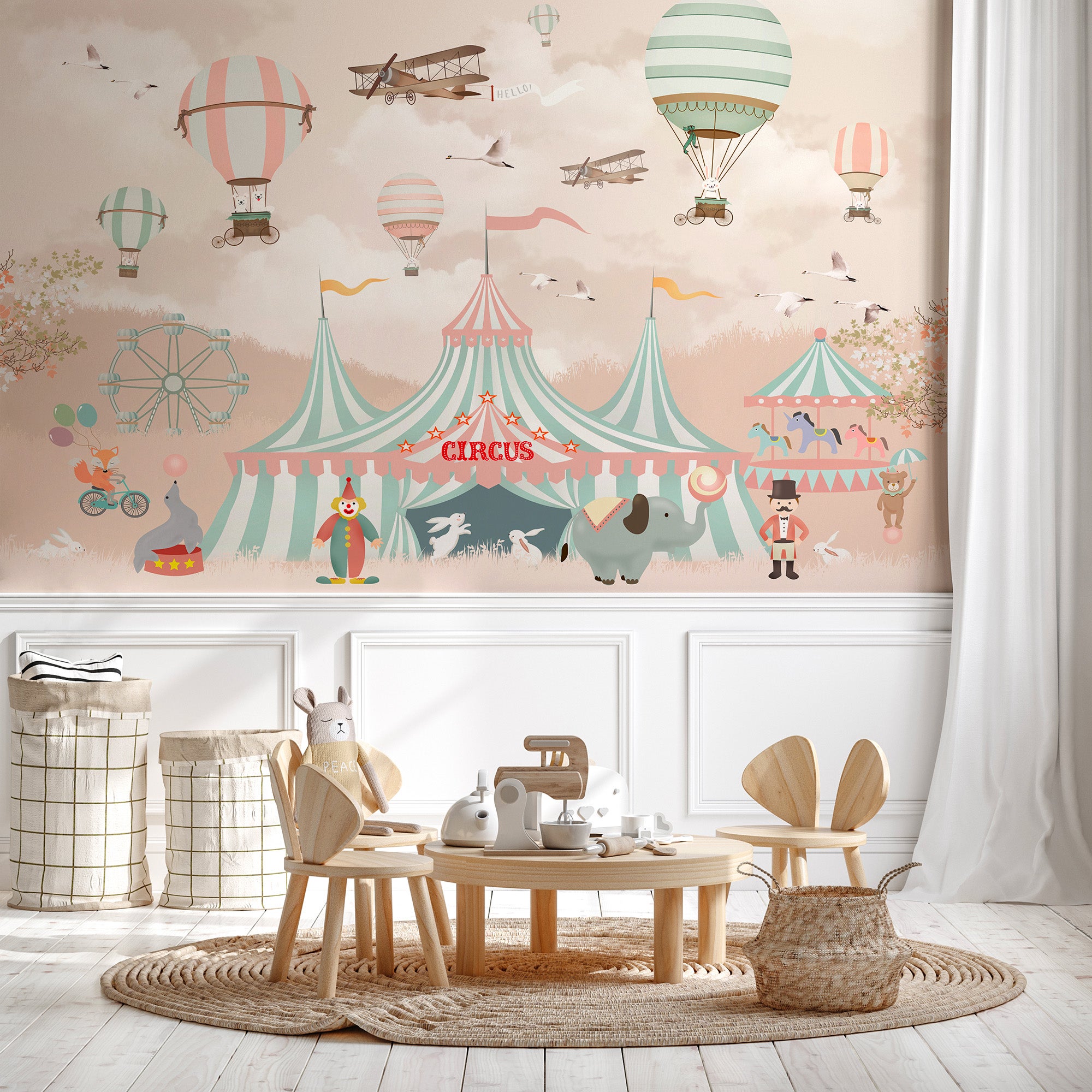 Papier peint enfant circus animaux rose clair L450cm x H260cm | Leroy ...