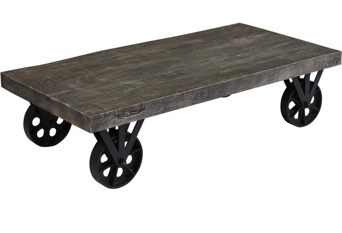 Table basse sur roulette bois massif gris Cheminak 120 cm | Leroy Merlin