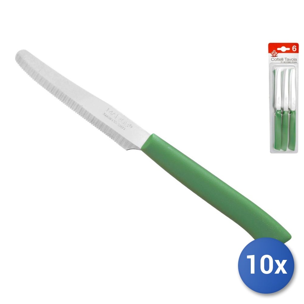 10x Confezioni Home di 6 coltelli a punta tonda con manico verde e lama ...