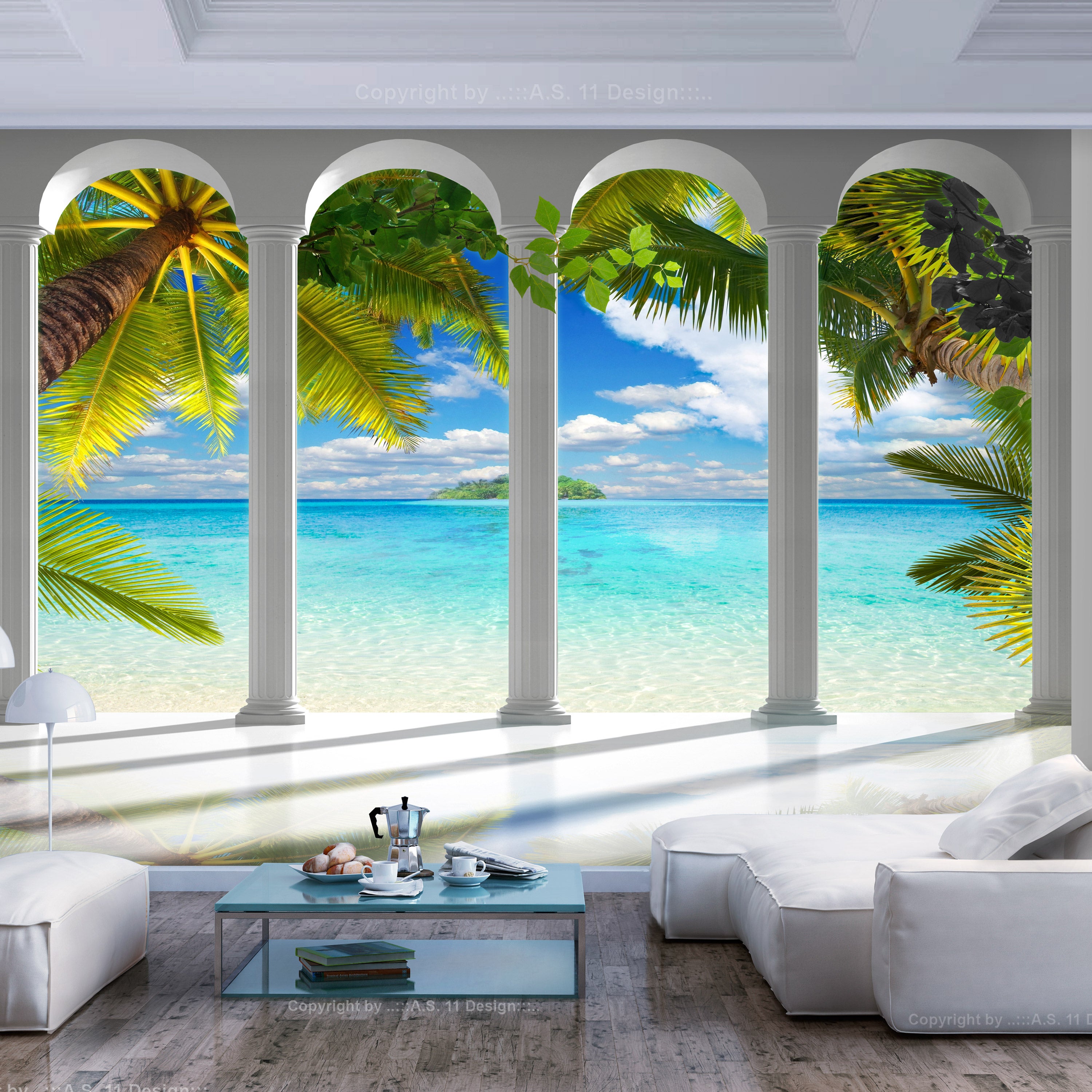 Papier peint intissé panoramique Paysage Sea behind Columns 350x245 cm ...