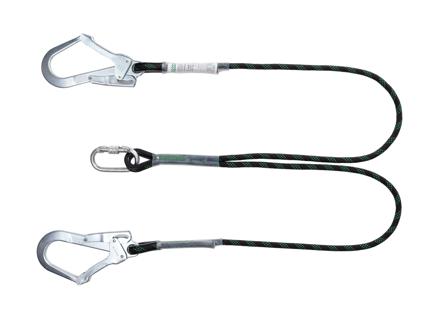 Longe double de retenue corde tressée avec 2 connecteurs acier ...