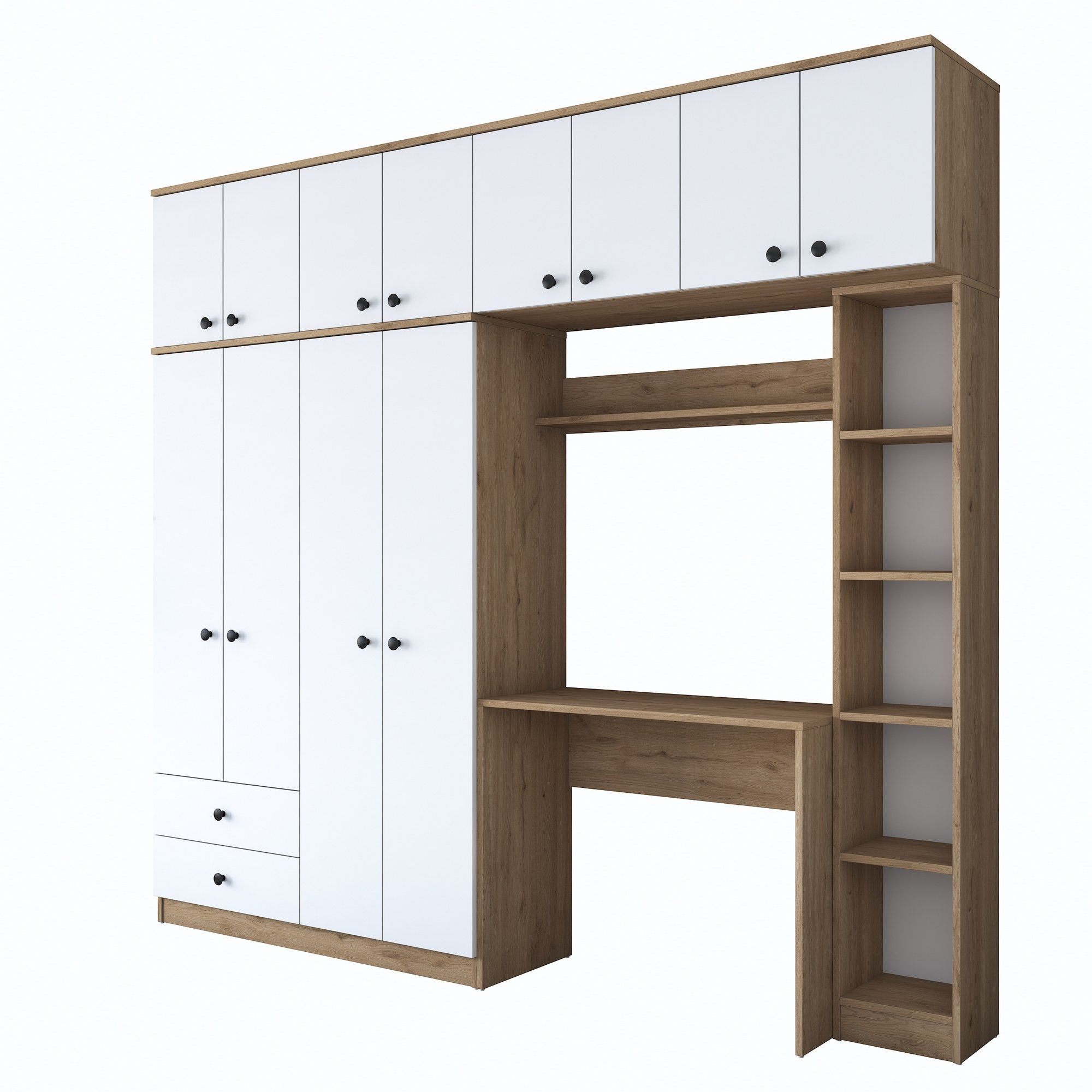 Armoire avec bureau et étagères intégrés Virro L240cm Bois foncé et ...