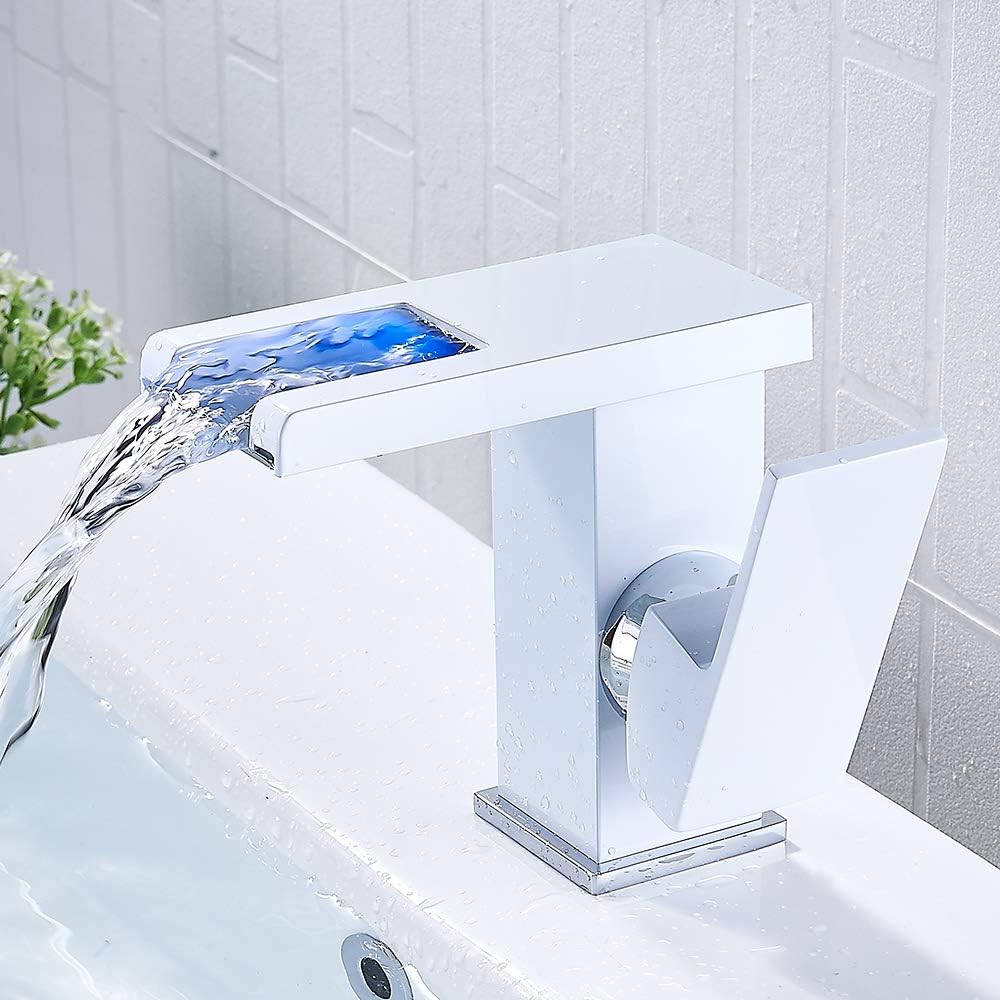 Cascade LED Robinet de salle de bain (Blanc) Cascade Chaud Froid ...