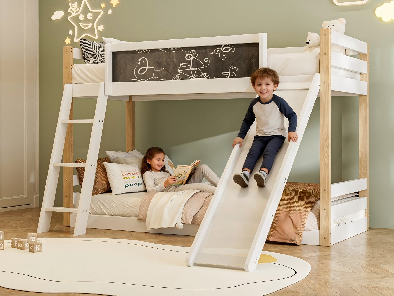 Litera convertible 90x200/90x190 cm, escalera y tobogán incluidos ...